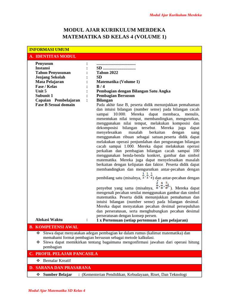 Modul Ajar MTK Unit 5 | PDF