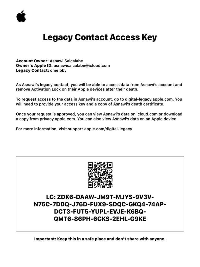 Ome Bby - Legacy Contact Access Key | PDF