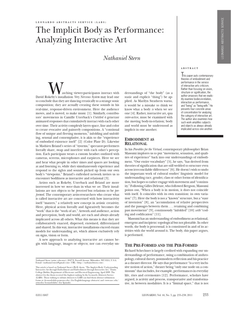 The Implicit Body As Performance | PDF | Embodied Cognition | 3 D Computer Graphics