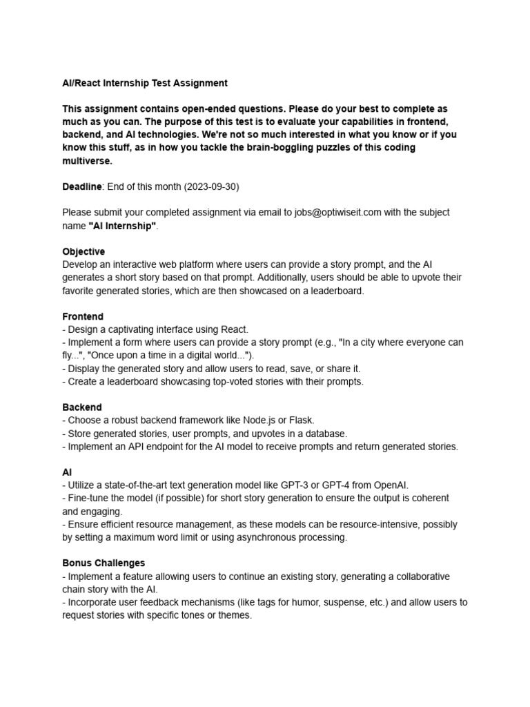 Ai React Internship Test Assignment Pdf