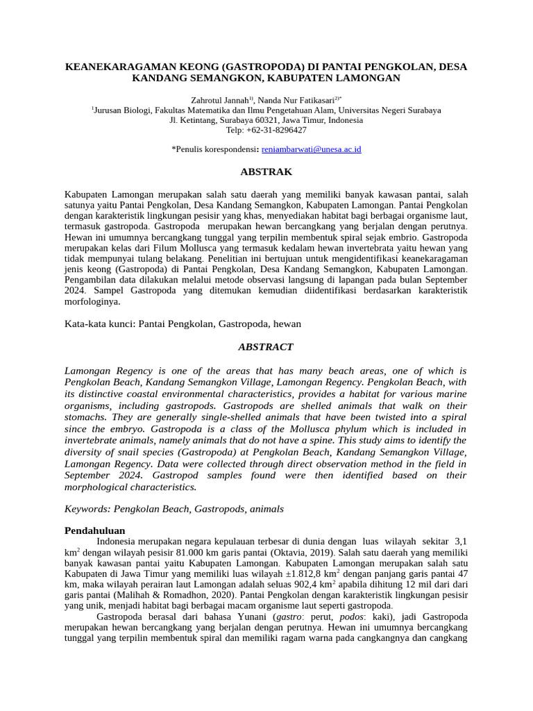Tugas Proyek SH (Keanekaragaman Gastropoda Di Pantai Lamongan) BAB 1-3 | PDF | Kesehatan ...