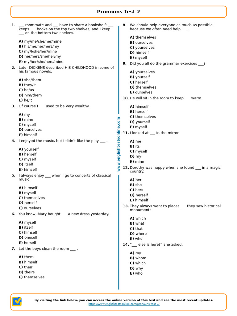 1371 Pronouns Test 2 | PDF