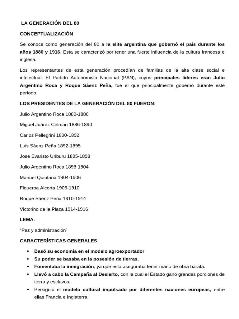 La Generación del 80 en Argentina | PDF | Argentina