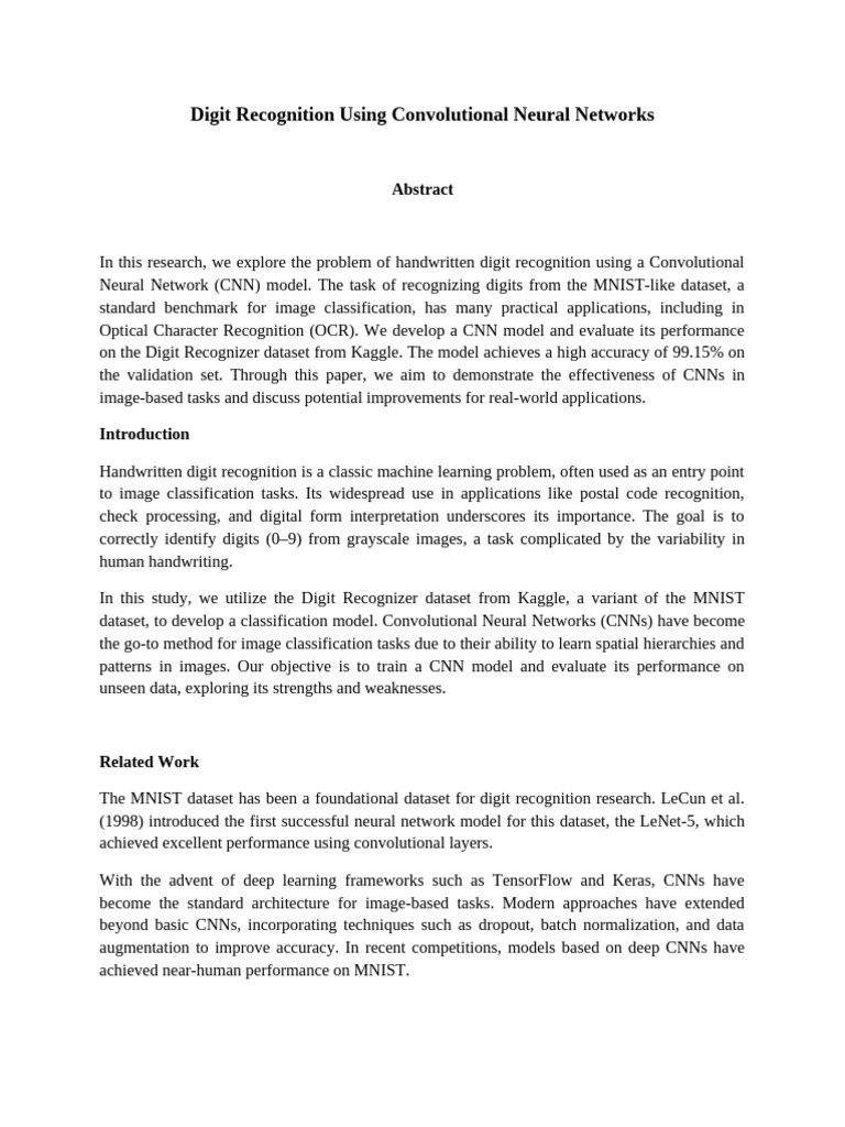 Digit Recognition Using Convolutional Neural Networks Pdf Artificial Neural Network