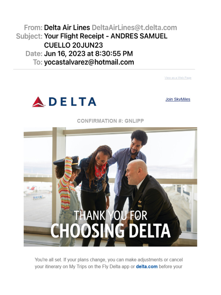 Your Flight Receipt - Andres Samuel Cuello 20jun23 | PDF | Delta Air Lines