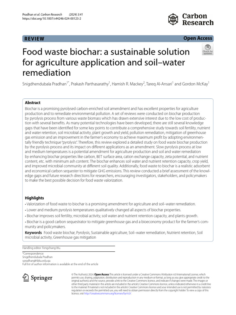 Food Waste Biochar A Sustainable Solution For Agri | PDF | Soil | Pyrolysis