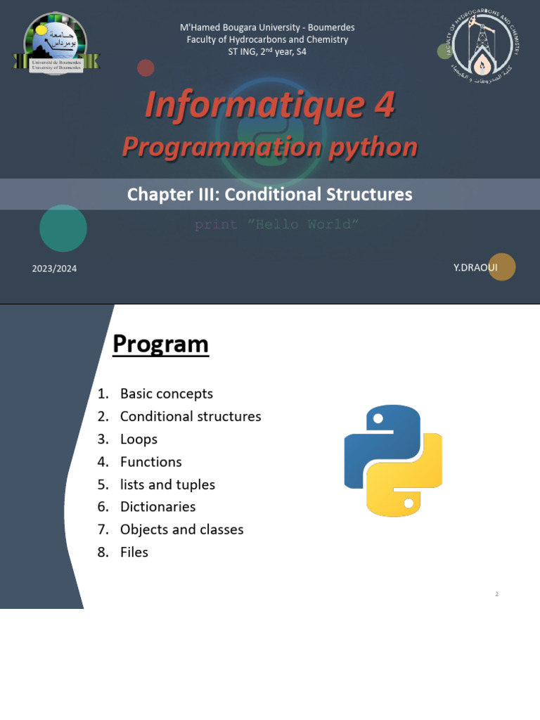 Informatique 4: Programmation Python | PDF | Control Flow | Boolean Data Type