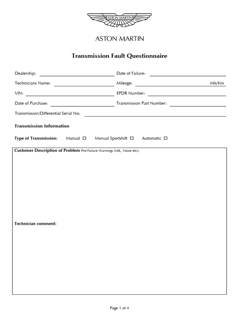 Appendix 2 Transmission Fault Questionnaire Rev1 | PDF | Manual ...