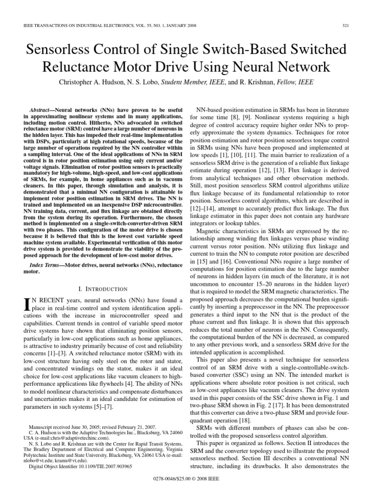 Sensorless Control of Single Switch-Based Switched Reluctance Motor Drive Using Neural Network ...