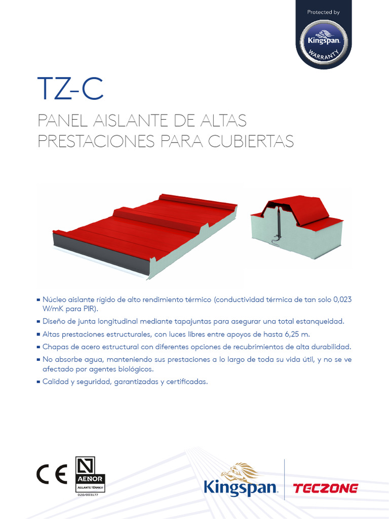 Teczone TZ C Roof Data Sheet Es | PDF | Aislamiento térmico | Acero