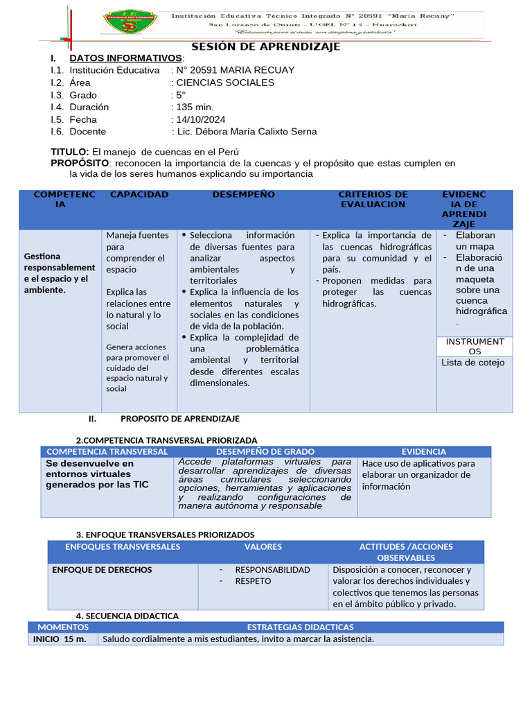 Sesión de Aprendizaje 5 14-10 | PDF | Aprendizaje | Evaluación