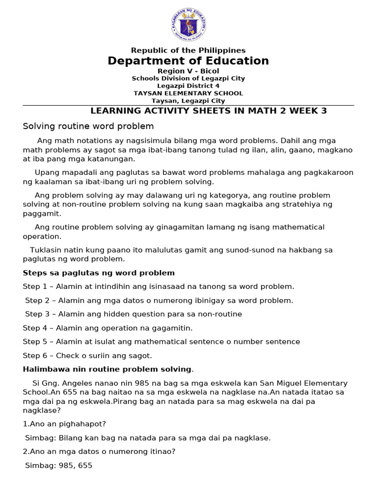 LAS-IN-MATH-2-WEEK-3-QUARTER-2 | PDF