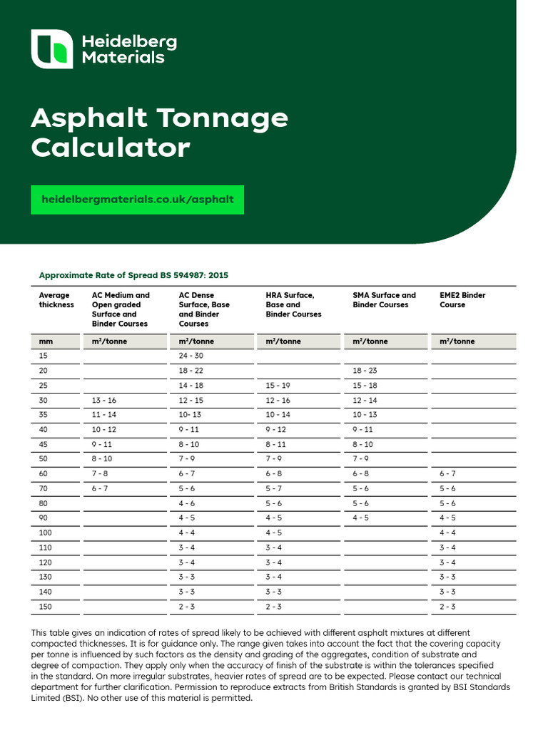 Asphalt Tonnage and Spread Rates Guide | PDF | Building Engineering ...