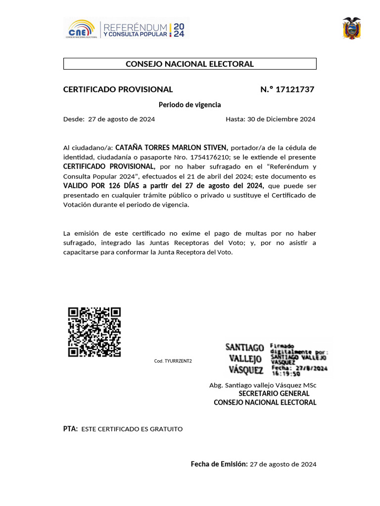 Certificado Provisional | PDF