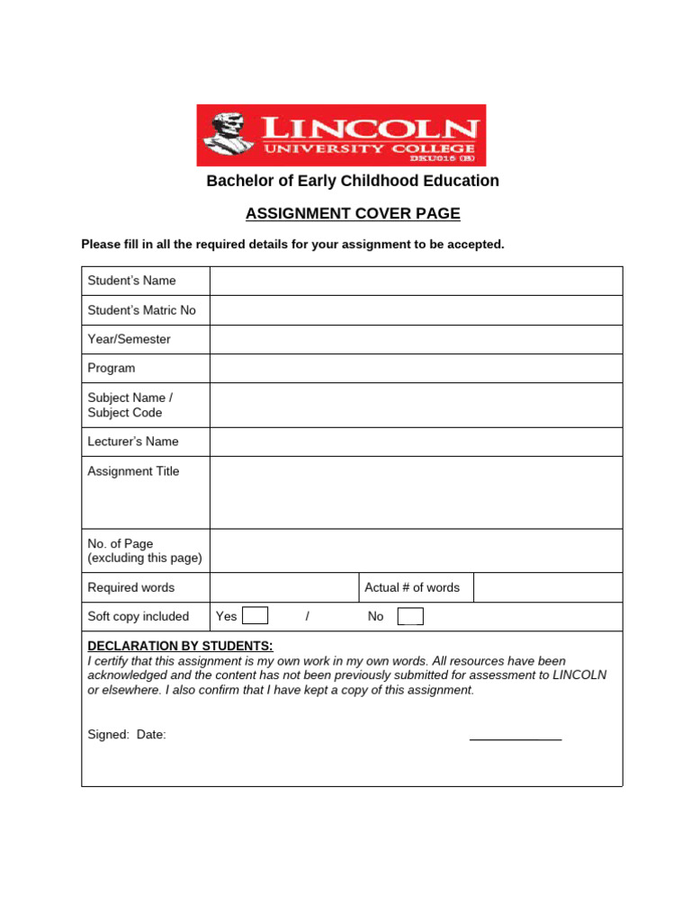 Student Assignment Cover Page Format | PDF