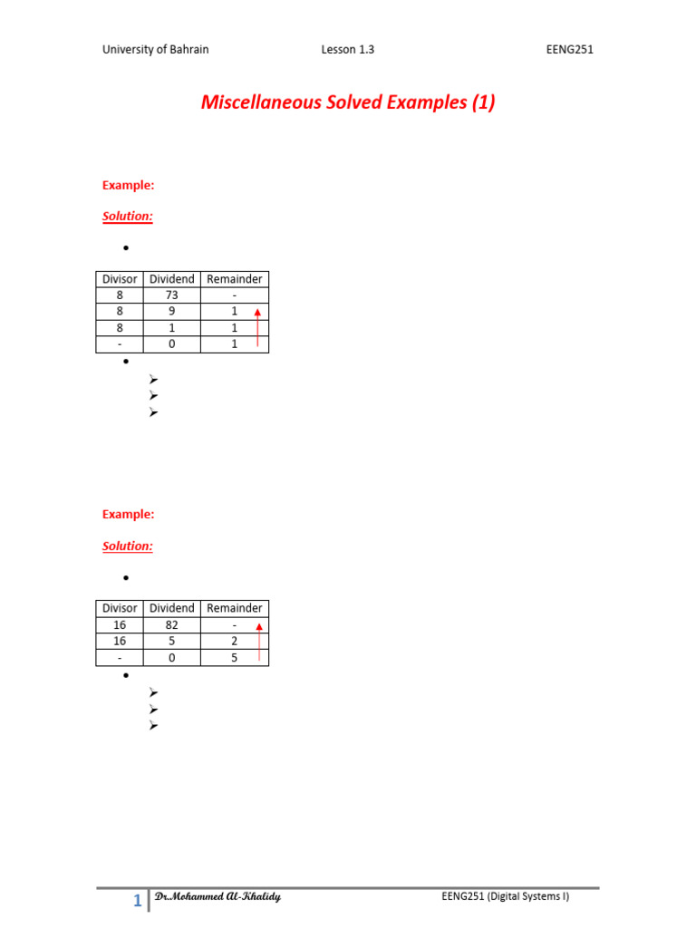 Miscellaneous Solved Examples (1) : Decimal-to-Octal Conversion | PDF