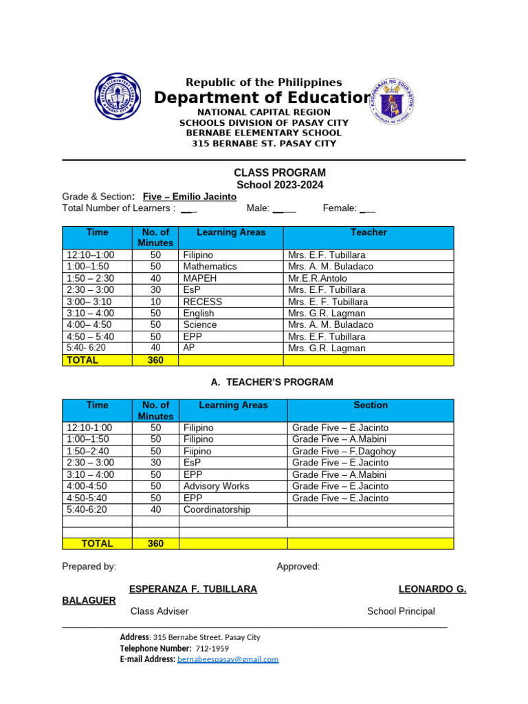 Class Program Grade 5 E.jacinto | PDF | Language Arts & Discipline