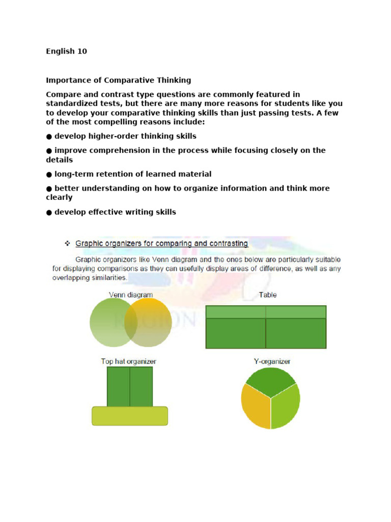 English-10-Comparison-and-Contrast | PDF | Thought | Reading Comprehension