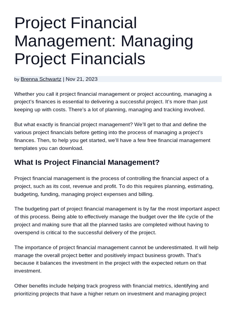 Project Financial Management Guide | PDF | Project Management ...