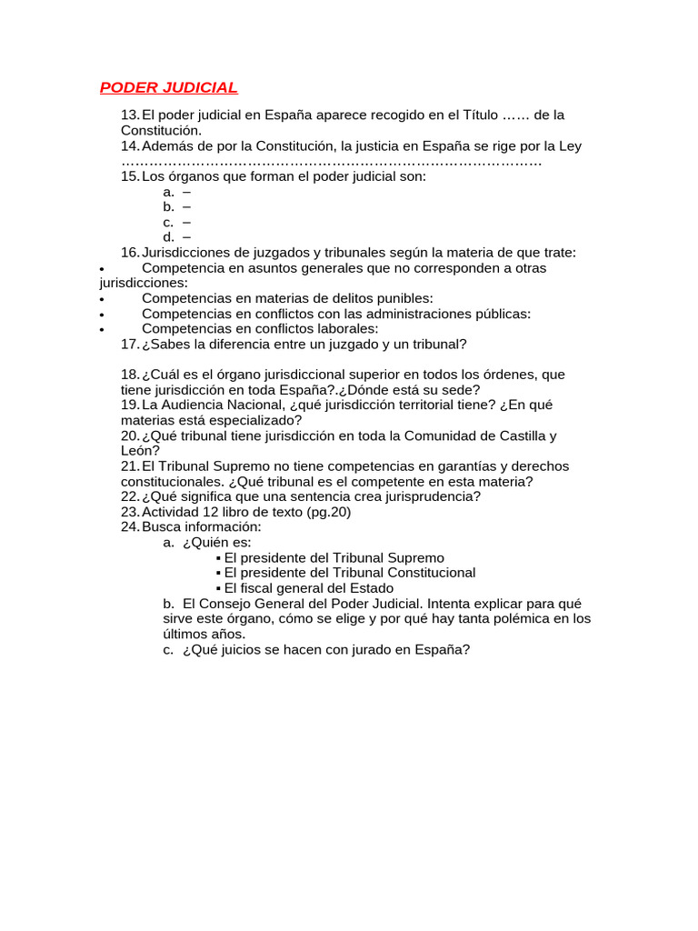 U1 Poder Judicial Ejercicios | PDF