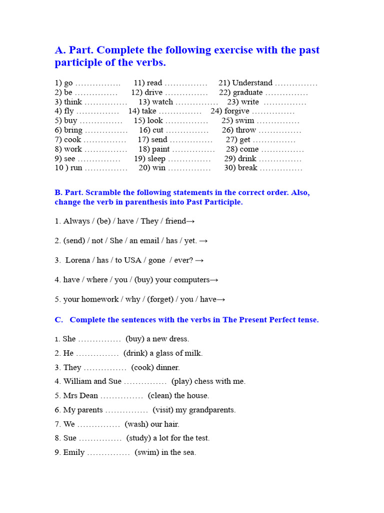 Present Perfect Exercises | PDF