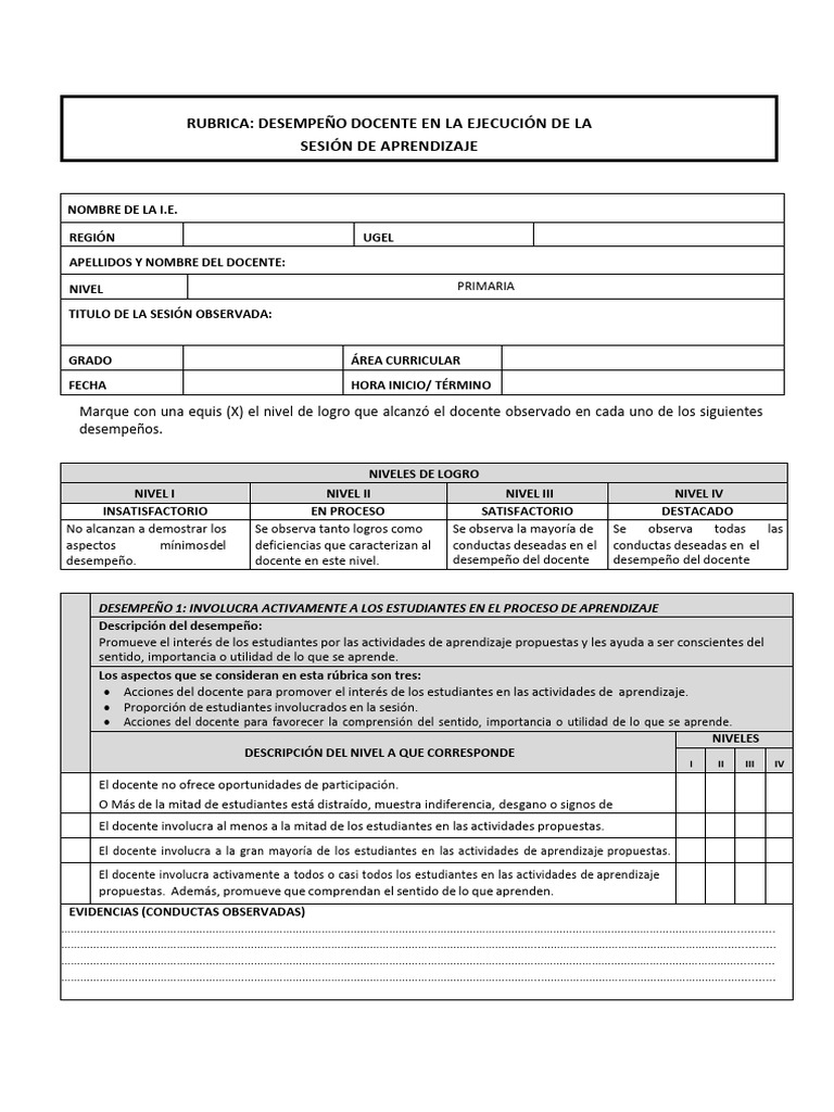 Rubrica para Evaluar El Desempeño Docente | PDF | Creatividad | Aprendizaje