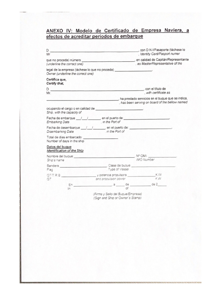 ANEXO IV Modelo de Certificado de Empresa Naviera, A | PDF