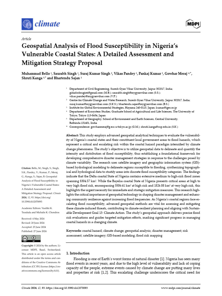Geospatial Analysis of Flood Susceptibility in Nig | PDF | Flood | Risk