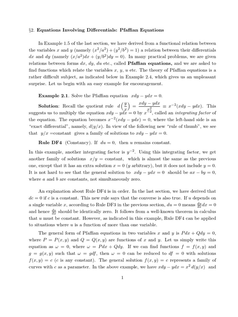 Pfaffian Equation | PDF | Equations | Coordinate System