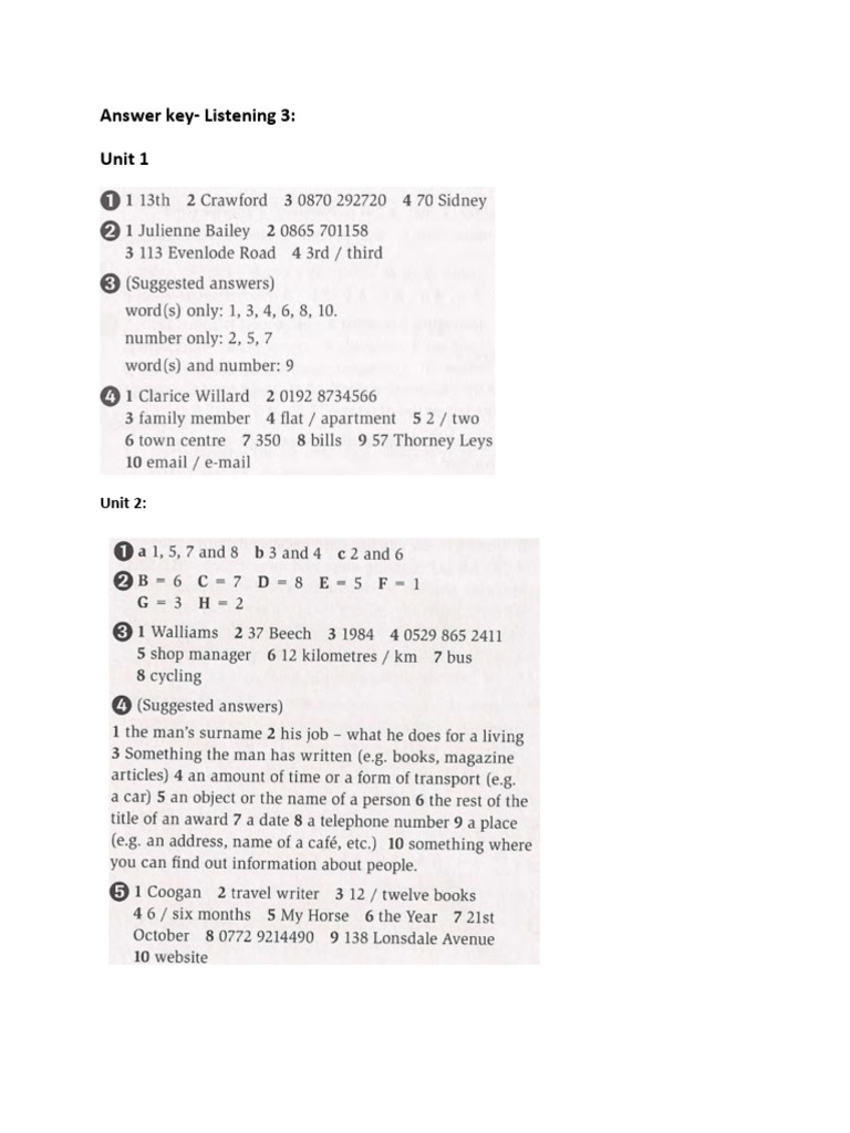 Answer Key Bài Extra Practice Unit 1-3 | PDF