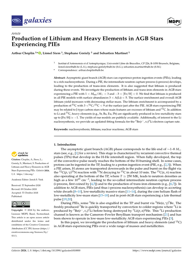 Galaxies: Production of Lithium and Heavy Elements in Agb Stars ...