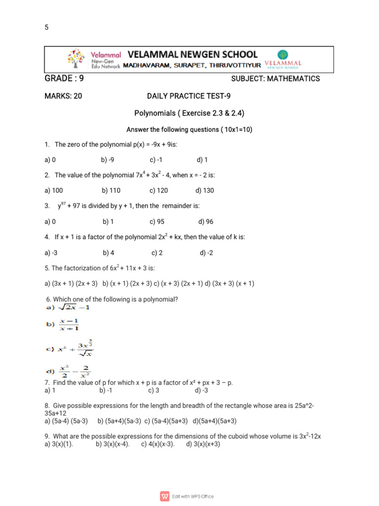 Grade 9 DPT 10 math (1) | PDF