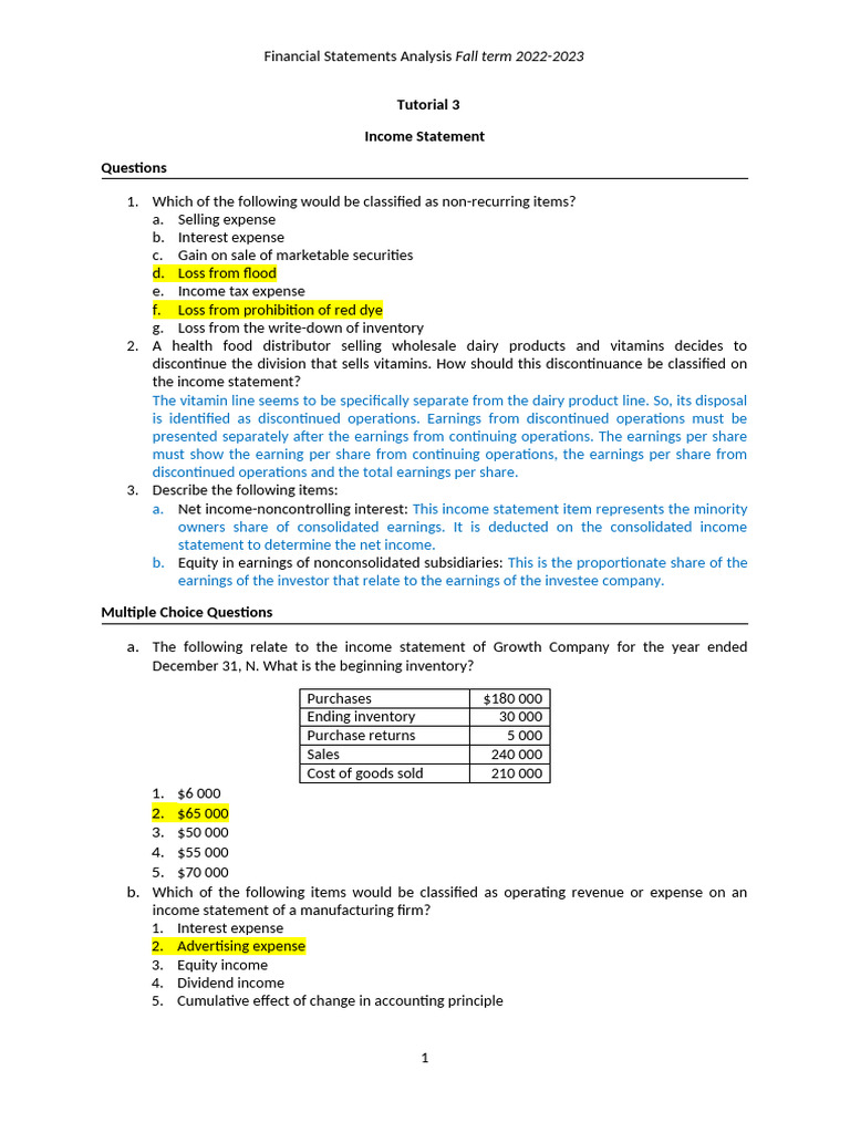 Solutions to Tutorial 3 Fall 2022 | PDF | Dividend | Equity (Finance)