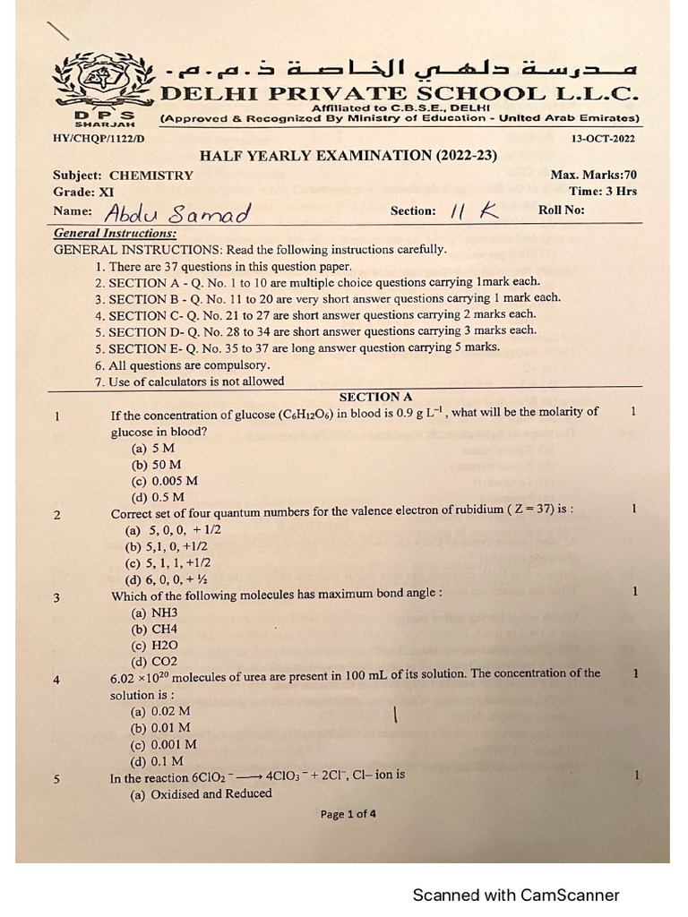 HY DPS Chem Paper | PDF