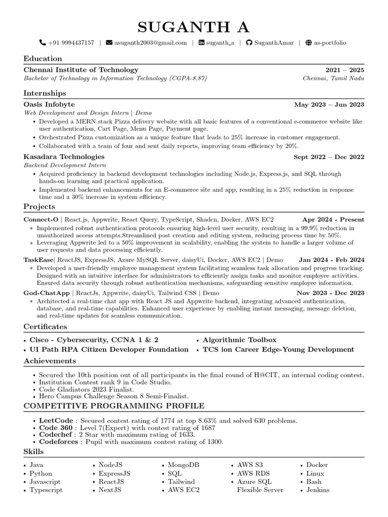 Suganth Resume+ | PDF | Web Development | Information Technology Management