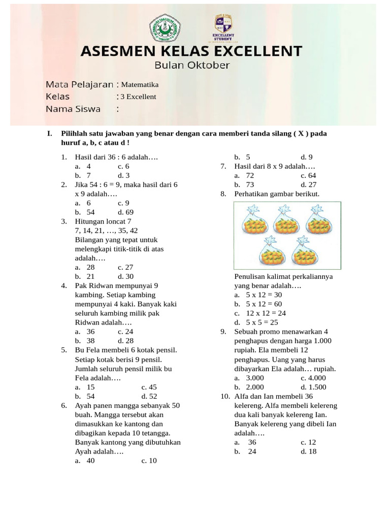 Soal UH MTK Okt 3 EXC New | PDF | Griya & Taman