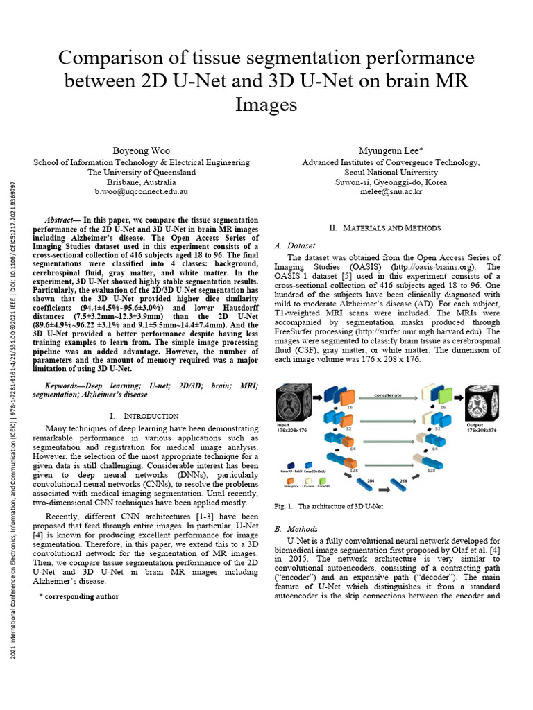 Comparison of Tissue Segmentation Performance Between 2D U-Net and 3D U-Net On Brain MR Images ...