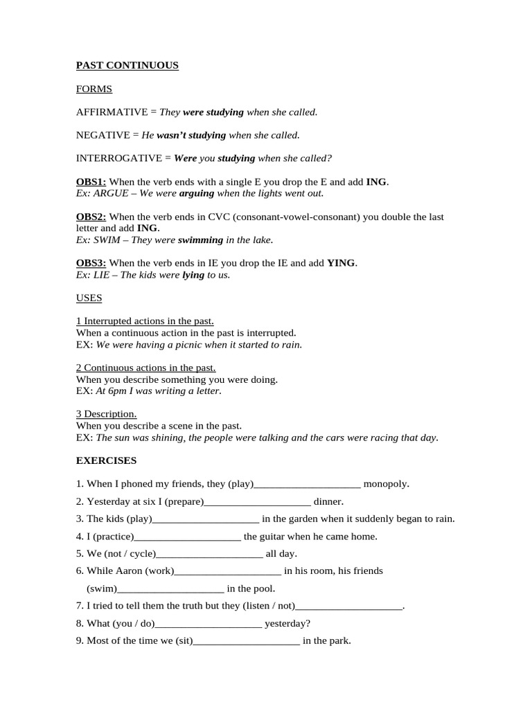 Inter 02 - Past Continuous (Handout and Exercise) | PDF | Language Mechanics | Grammar