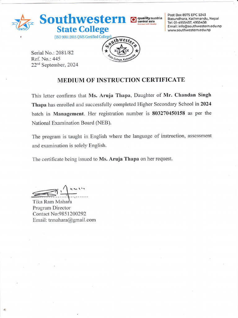 Aruja Thapa - Medium of Instruction | PDF