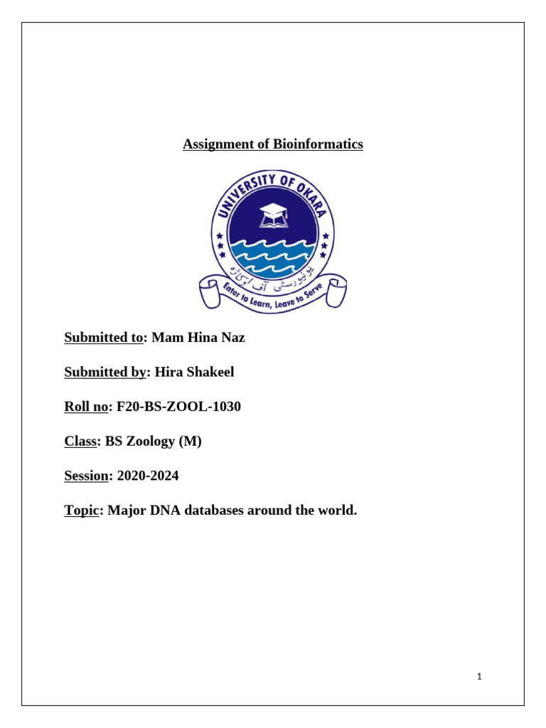Assignment of Bioinformatics | PDF | Life Sciences | Genetics Assignment of Bioinformatics | PDF | Life Sciences | Genetics