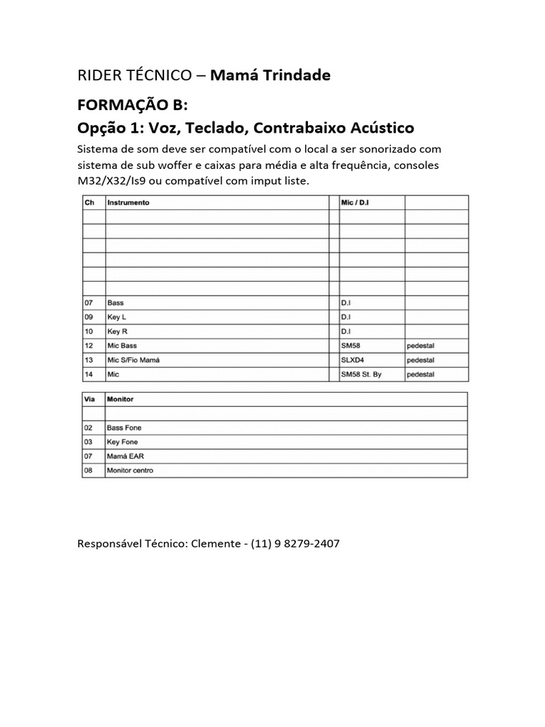 Mama Trindade - Especificações técnicas - Opção B1 | PDF