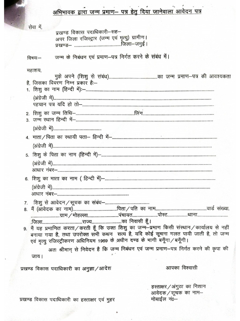 Birth Registration Form | PDF