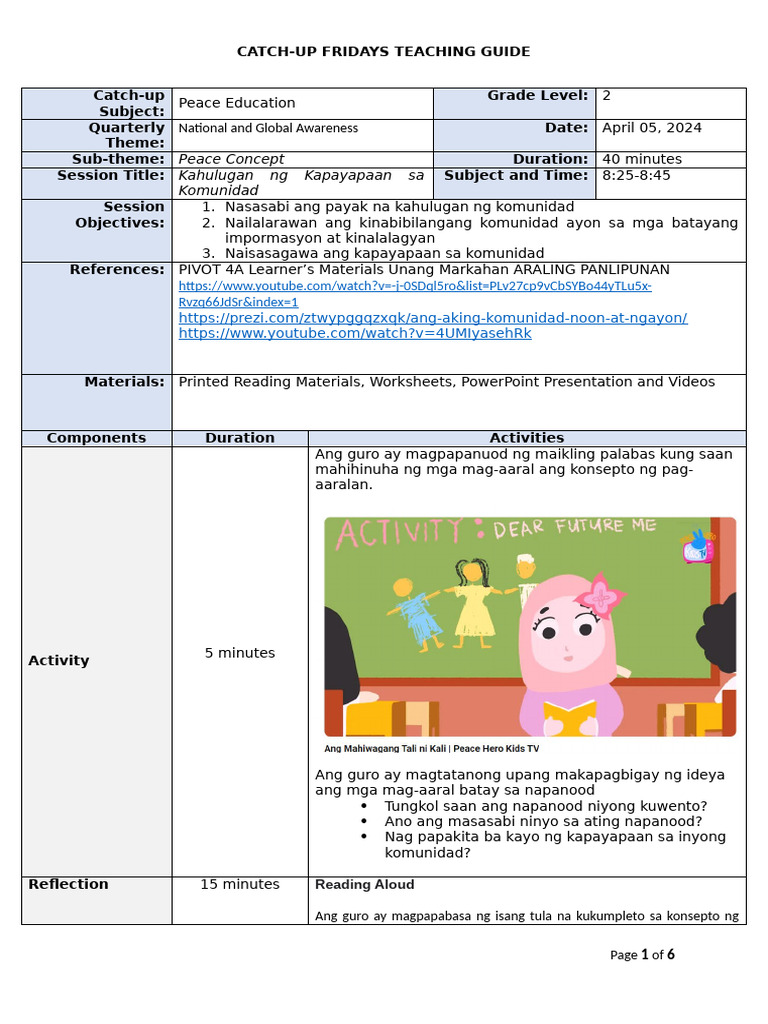 Grade 2 Peace Educ Tg April 5 | PDF