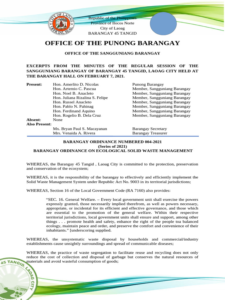 ESWM Ordinance | PDF | Waste | Municipal Solid Waste