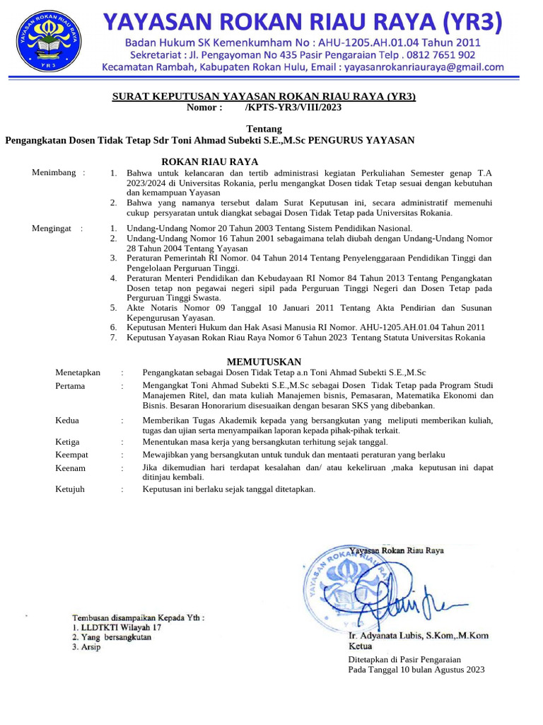 SK Dosen Tidak Tetap | PDF