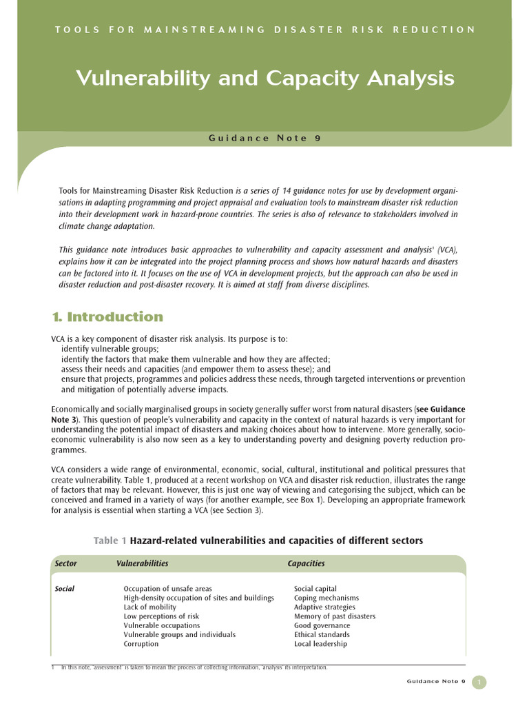 Vulnerability and Capacity Analysis | PDF | Natural Disasters | Risk