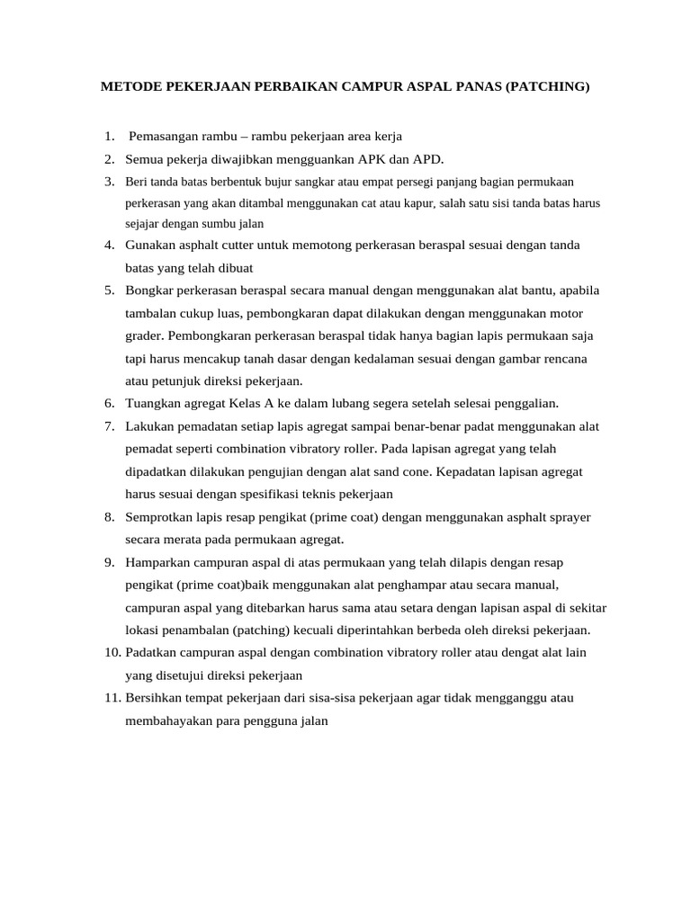 Metode Pekerjaan Patching | PDF | Teknologi & Rekayasa