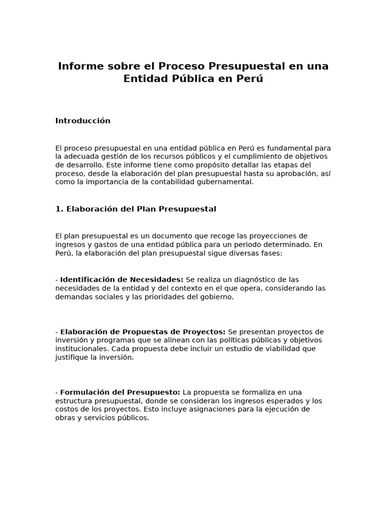 Informe Sobre El Proceso Presupuestal de Una Entidad Publica | PDF ...