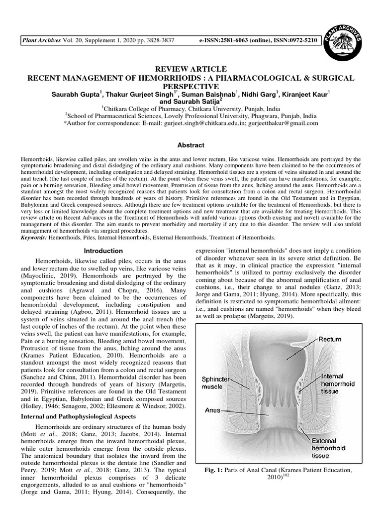Recent_Management_of_Hemorrhoids_A_Pharm | PDF | Hemorrhoid | Medical Specialties