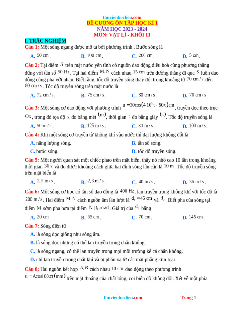 thuvienhoclieu.com-De-cuong-on-tap-HK-1-Vat-li-11-KNTT-nam-23-24 | PDF